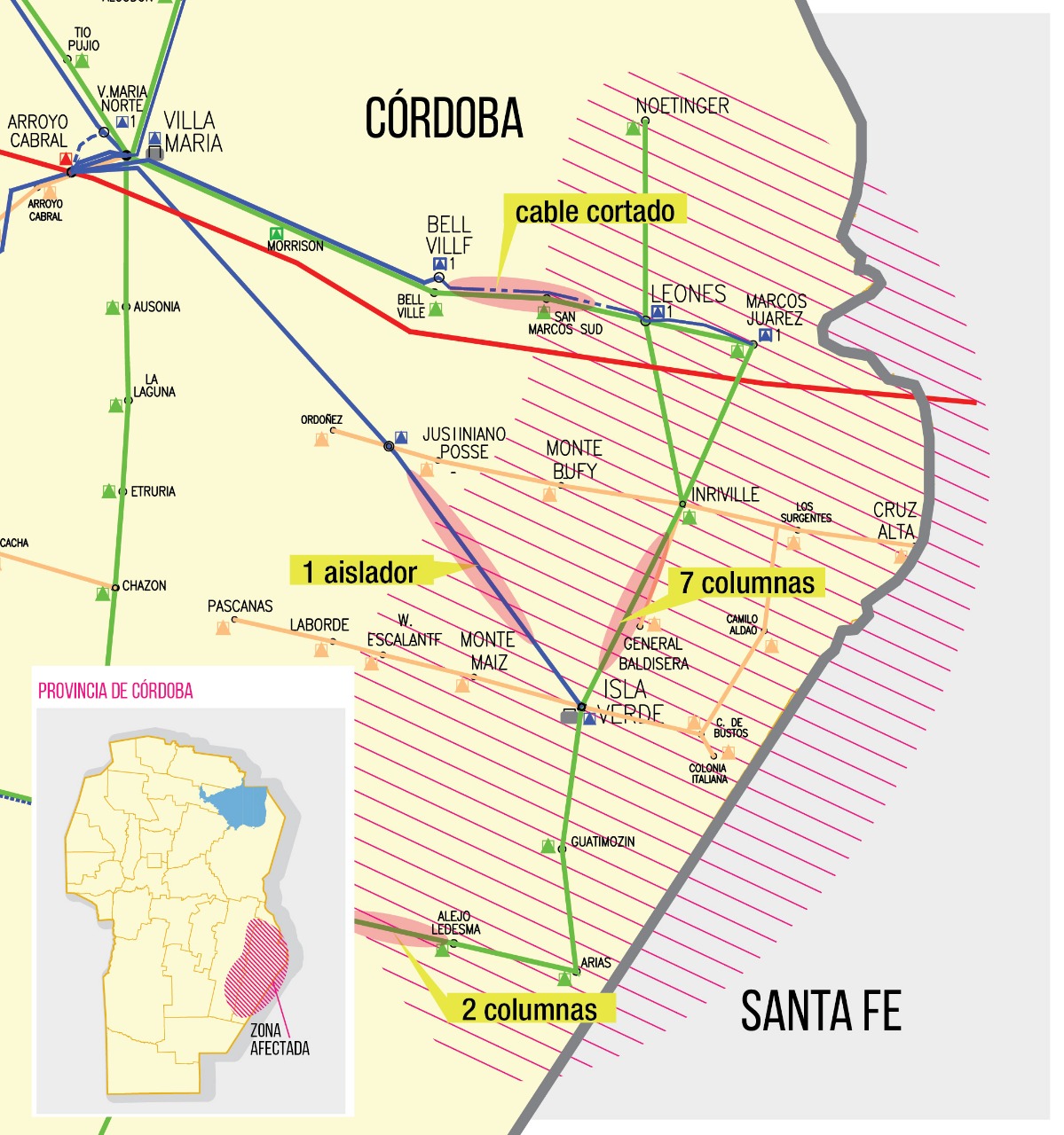 El temporal dejó sin luz a los departamentos Marcos Juárez y Unión